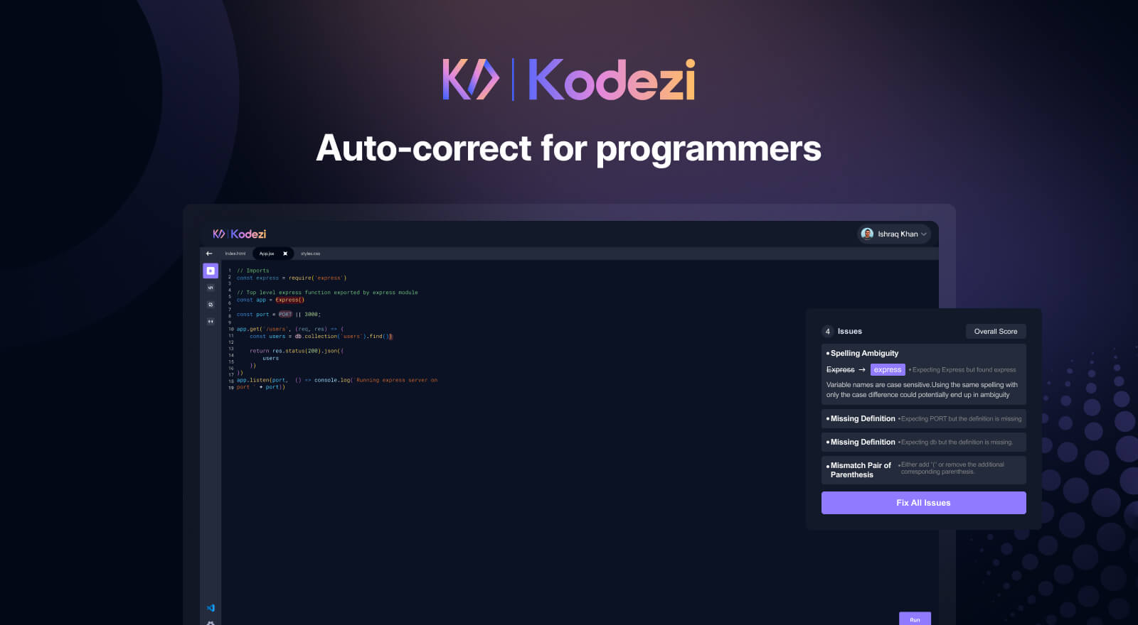 Kodezi ai - AI developer tool assistant that auto-corrects your code