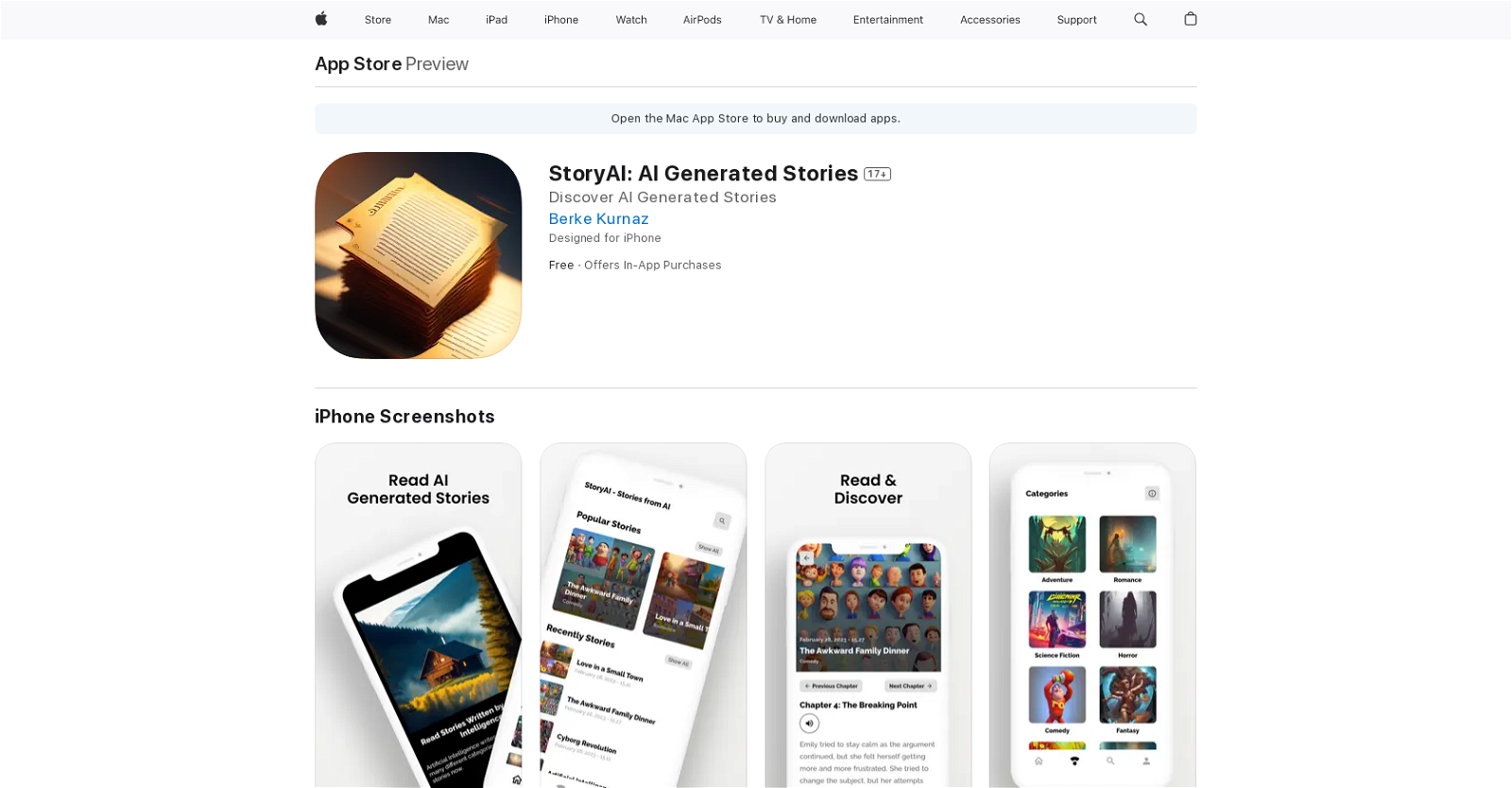 StoryAI - AI Generated Stories in 8 different categories.