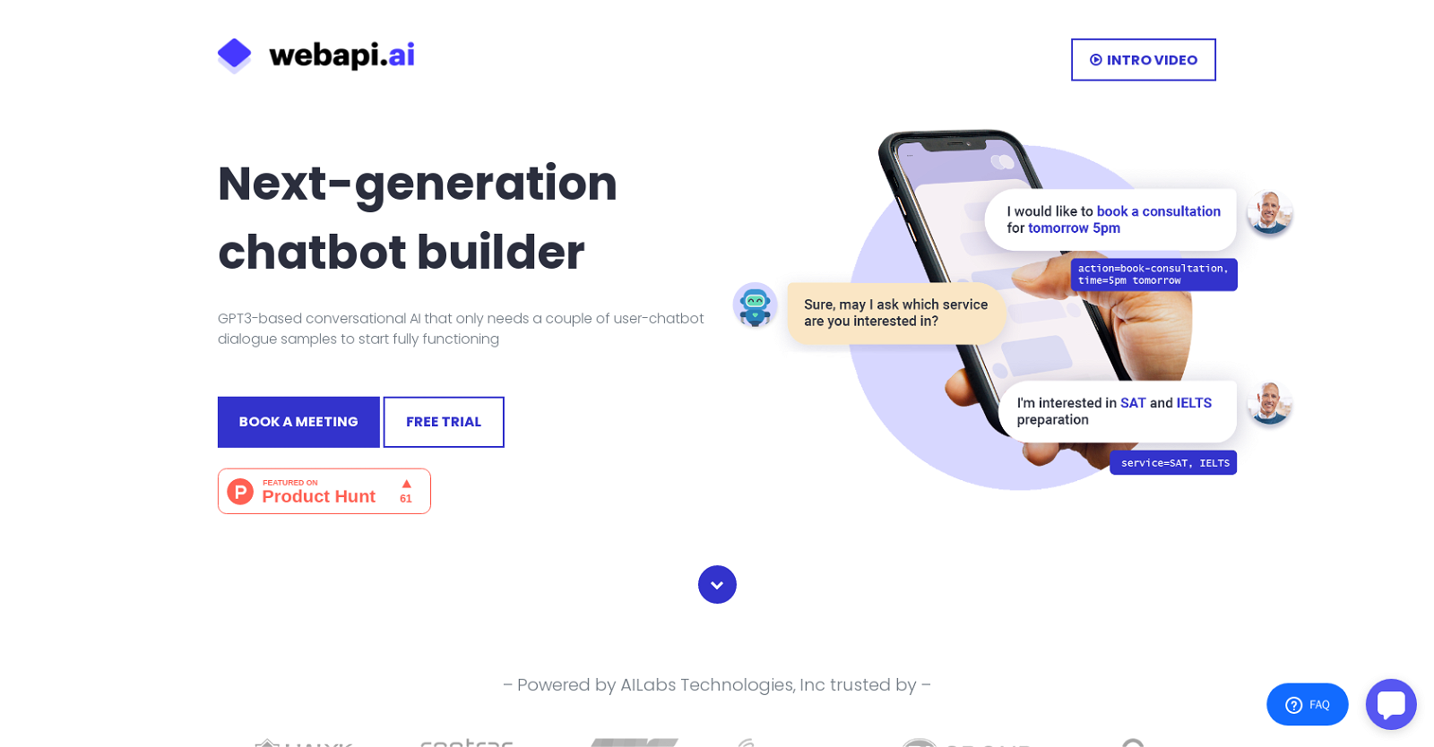 WebApi.ai - WebApi.ai is an advanced chatbot builder that leverages GPT3-based conversational AI ...