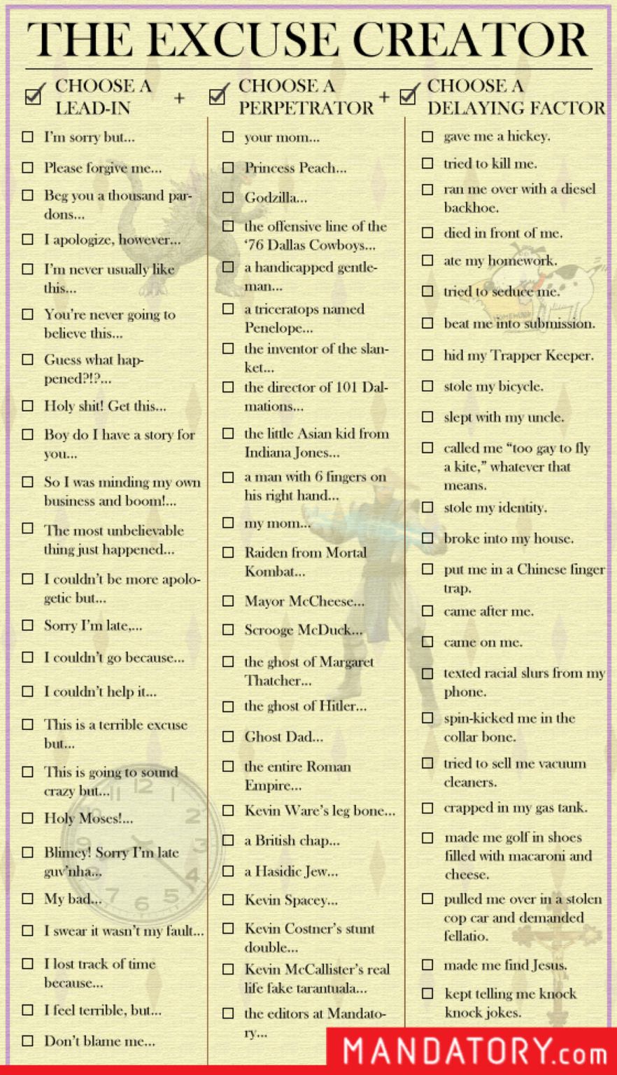 The Excuse Generator - The Excuse Generator is an AI-powered tool designed to generate excuses ...